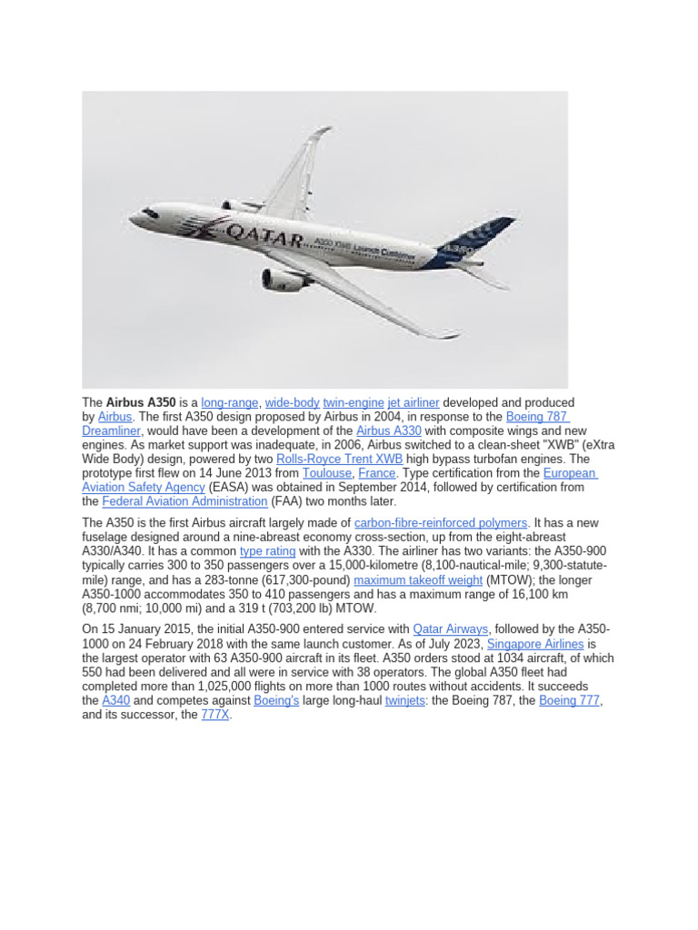 Airbus A350: Design and Specifications | PDF