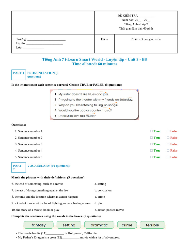 Tiếng Anh 7 i-Learn Smart World - Luyện tập - Unit 3 - BS - 1 | PDF | Spider Man | Superheroes