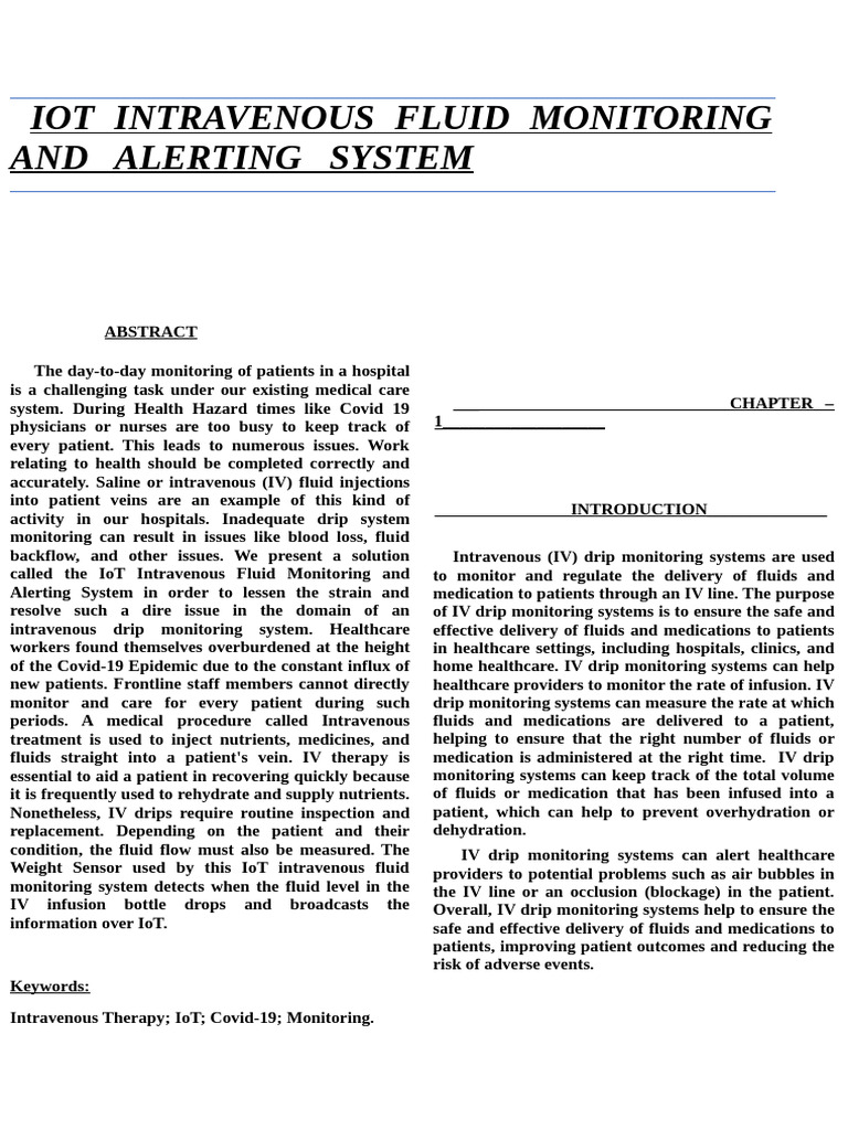 Intravenous Fluid Monitoring and Alerting System | PDF | Intravenous ...