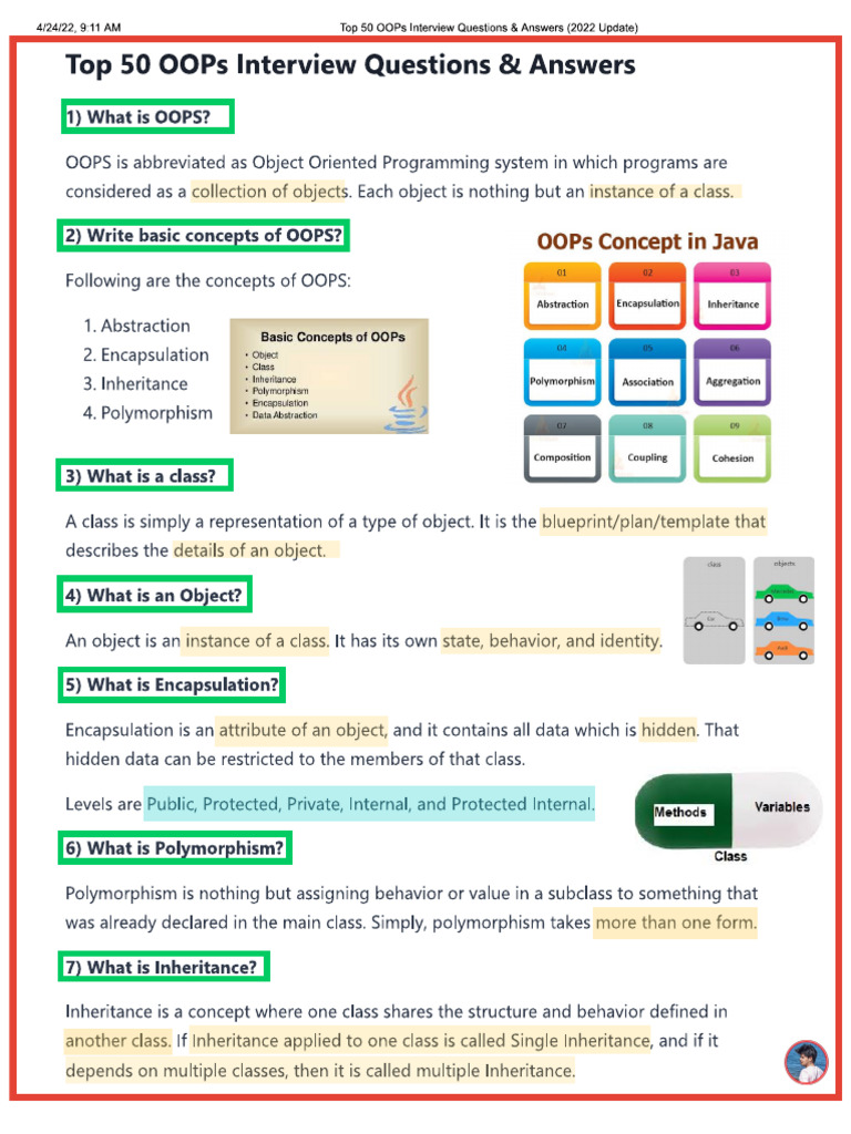 Top 50 OOPS Interview Questions | PDF