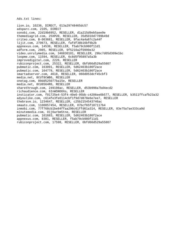 Hudl Ads.txt lines | PDF