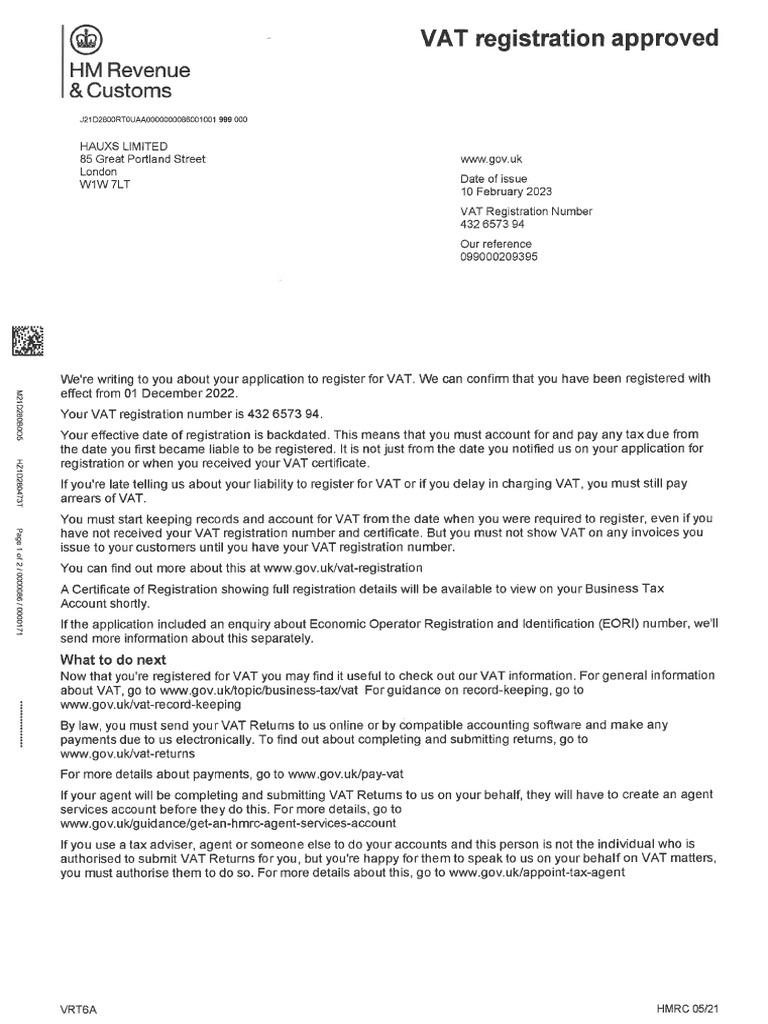 1.2. VAT Registration Letter From HMRC | PDF