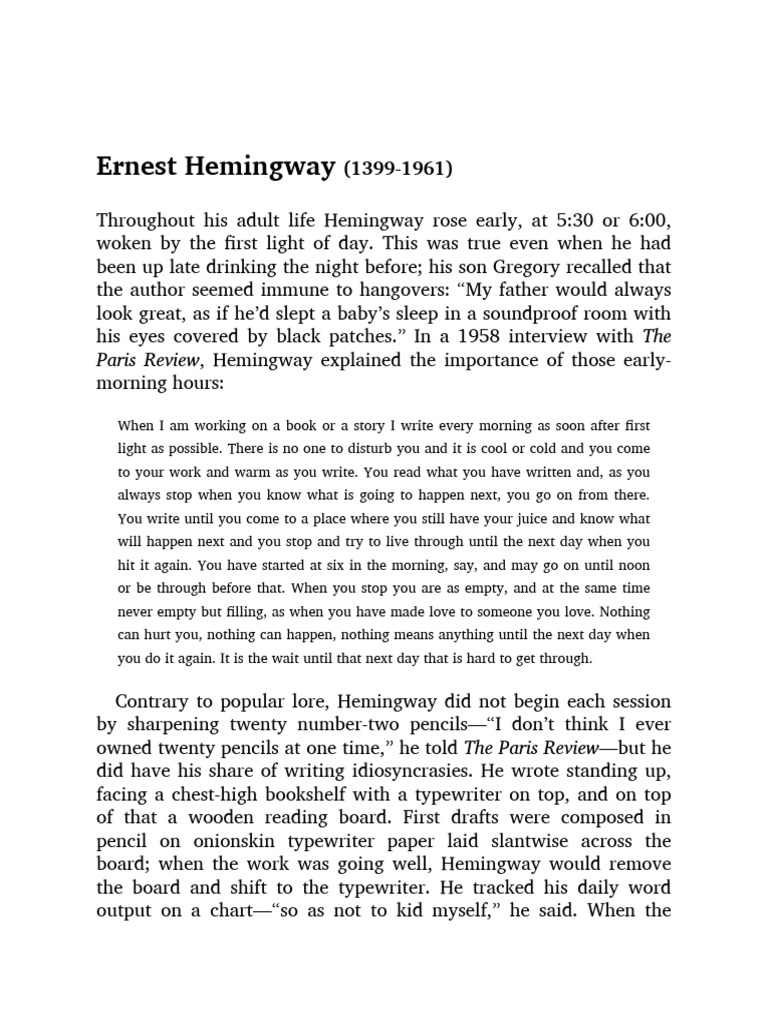 Ernest Hemingway - Daily Ritual | PDF