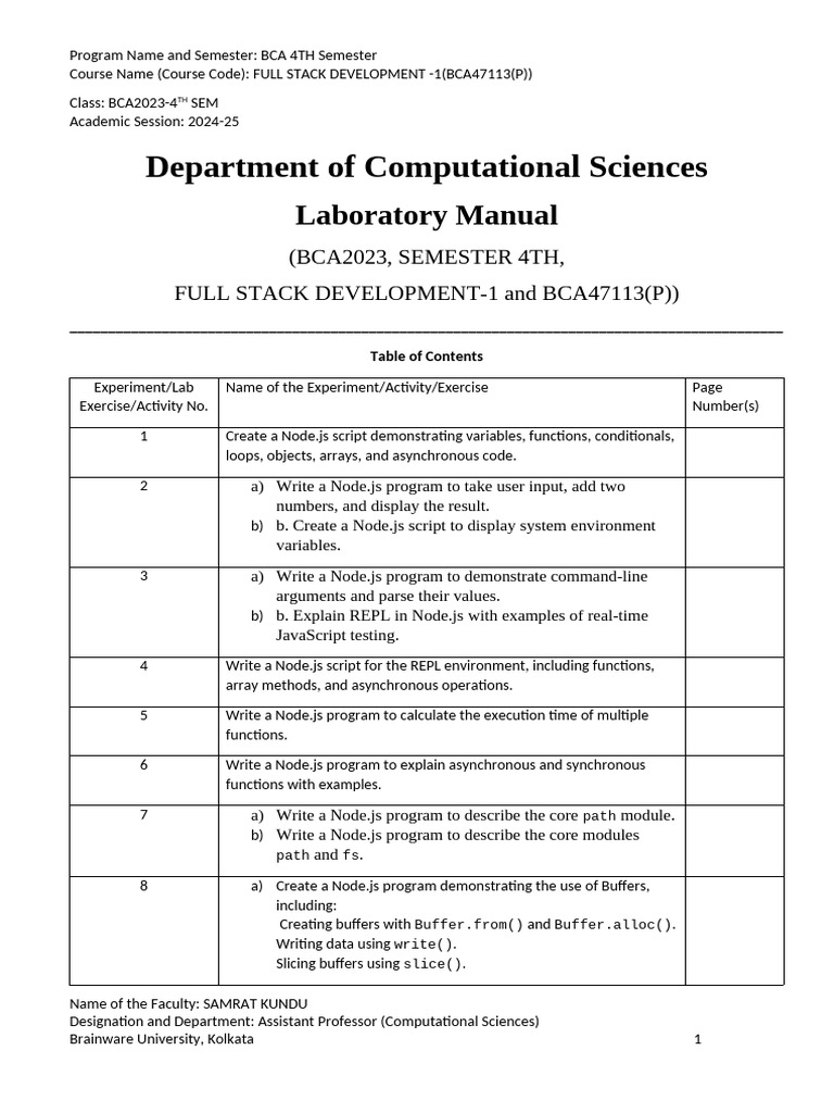 BCA 4th Sem Full Stack Dev Lab Manual | PDF | Java Script | Command Line Interface