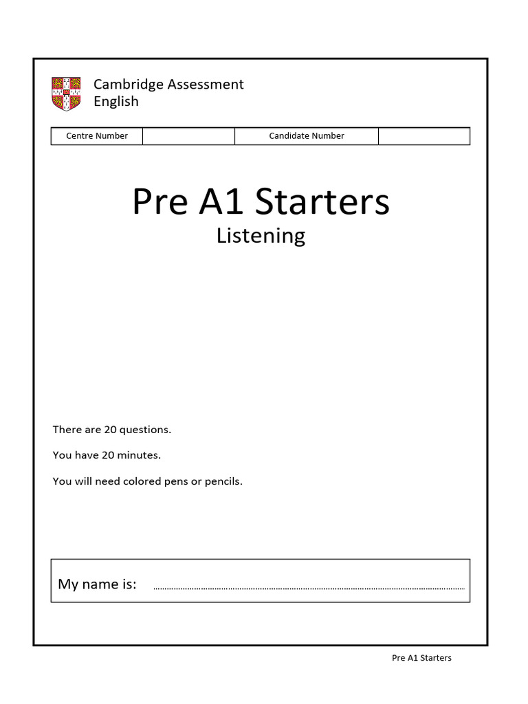 Pre A1 Starters Listening Test Guide | PDF