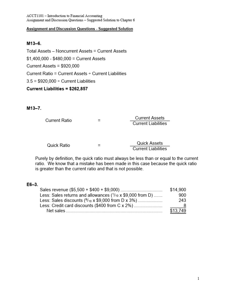 ACCT1101 - Solution - Chapter 06 | PDF | Bad Debt | Debits And Credits