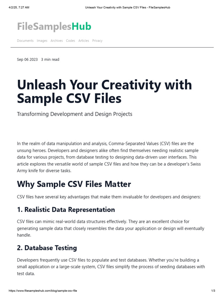 Unleash Your Creativity With Sample CSV Files | PDF | Comma Separated ...