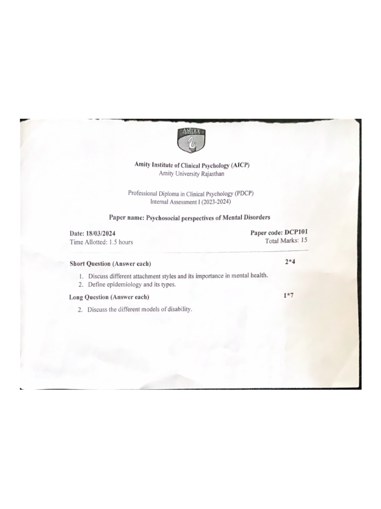 PDCP Internal Question Paper | PDF