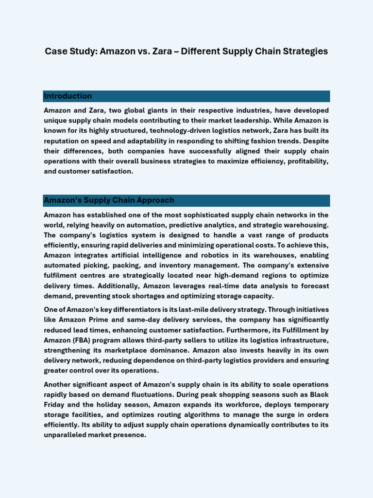 Case Study_Amazon Vs Zara Supply Chain Strategy | PDF | Supply Chain | Logistics