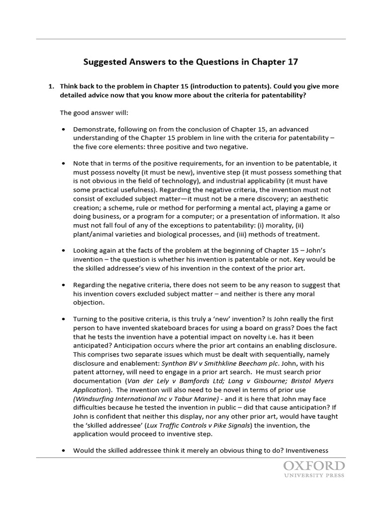 Karapapa-Mcdonagh Suggestedans ch17 | PDF | Prior Art | Invention