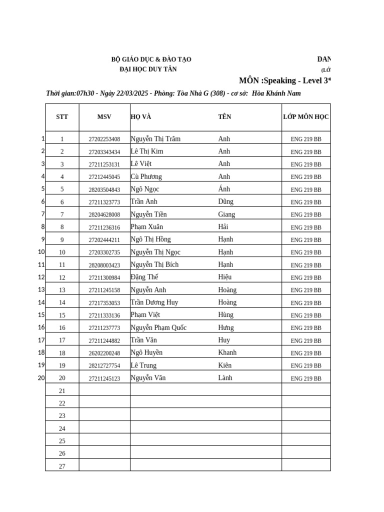 07h30 - ENG219 - SPEAKING LEVEL 3 | PDF