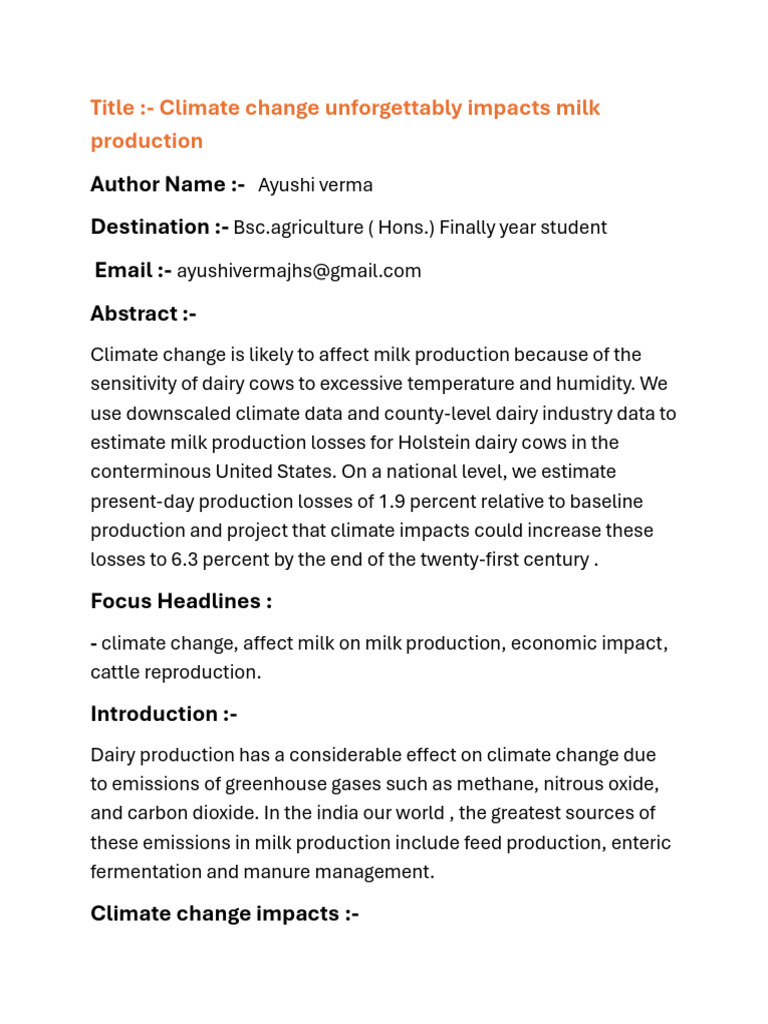 Climate Change Unforgettably Impacts Milk Production | PDF | Cattle ...