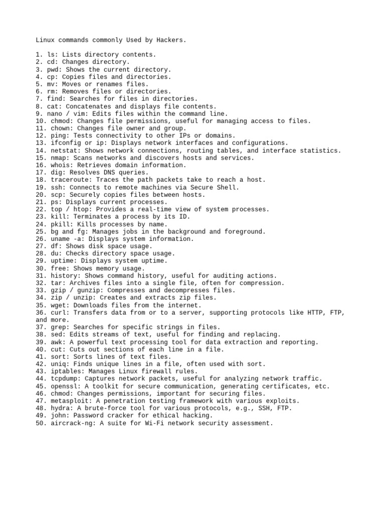 Linux Commands Commonly Used by Hackers | PDF | File Transfer Protocol | Network Protocols