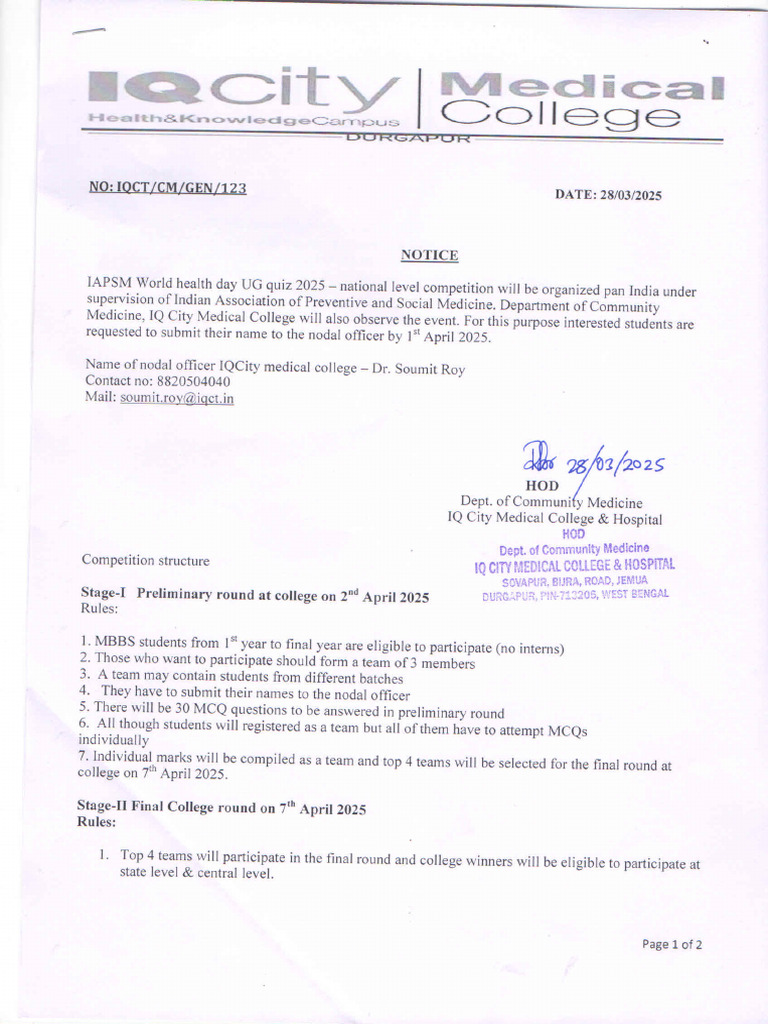 IAPSM World Health Day UG Quiz 2025 | PDF