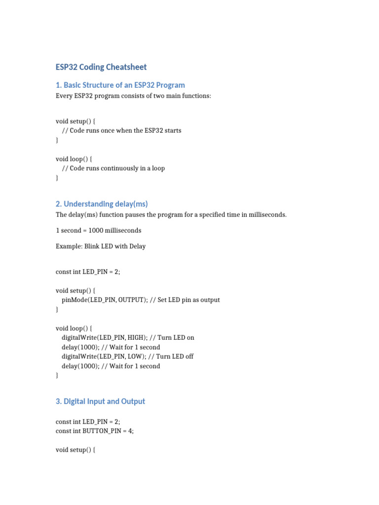 ESP32 Coding Cheatsheet Full | PDF | Software Engineering | Computer ...