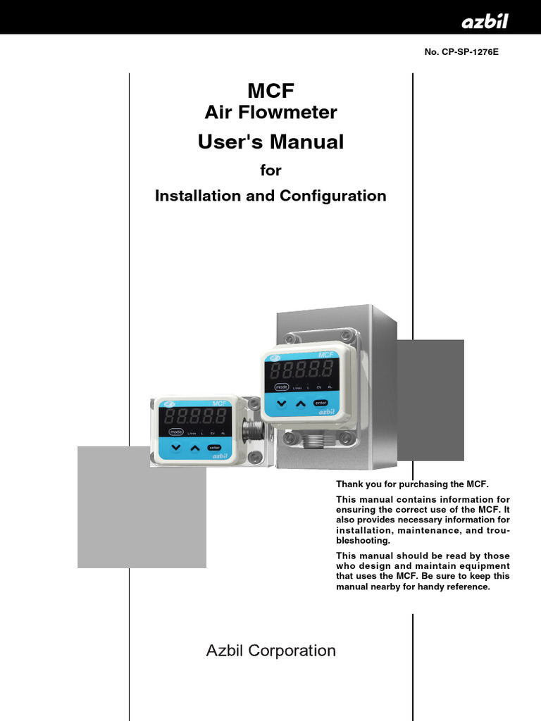 MCF User's Manual: Air Flowmeter | PDF | Pipe (Fluid Conveyance) | Flow ...