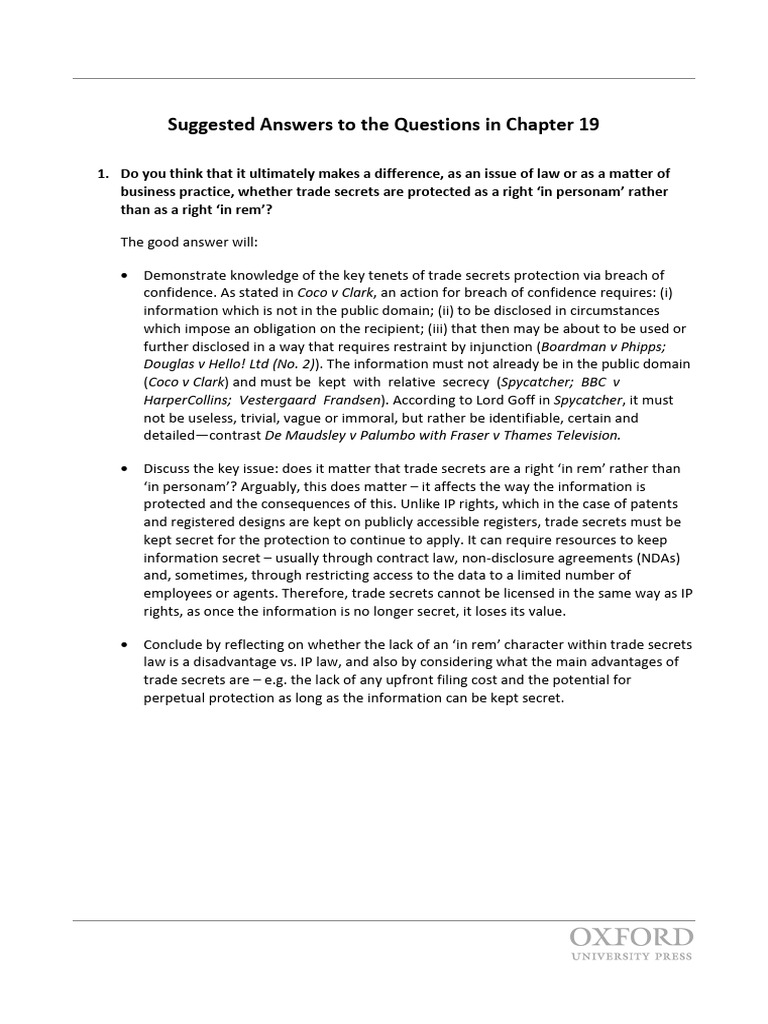 Karapapa-Mcdonagh Suggestedans ch19 | PDF | Trade Secret | Privacy