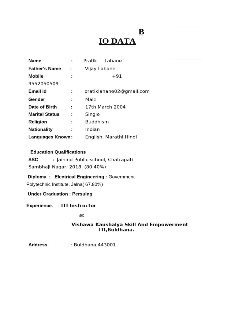 Simple Biodata Format | PDF