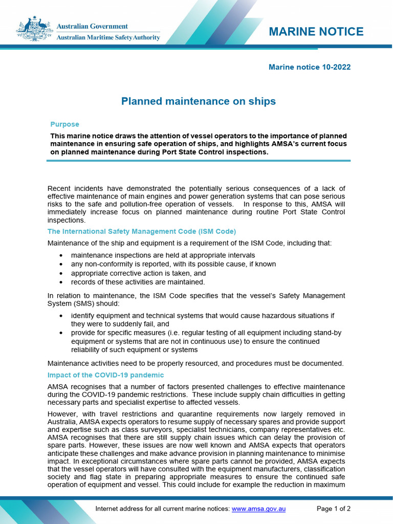 Marine Notice 10 2022 Planned Maintenance | PDF | Reliability Engineering | Safety