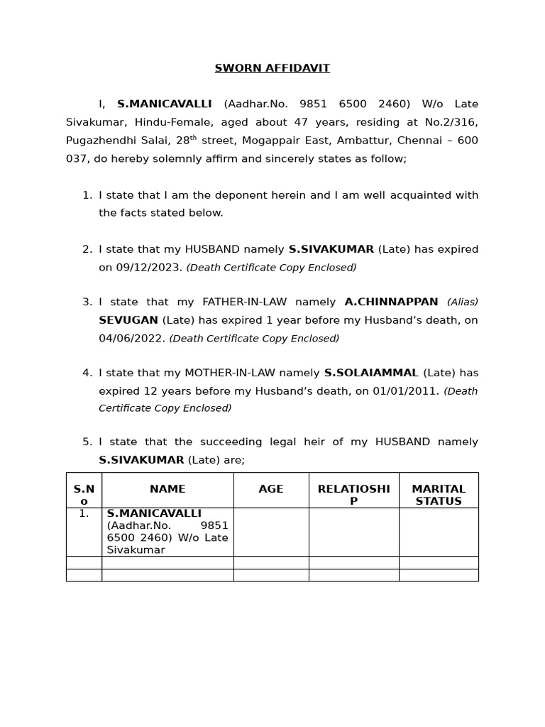 Sworn Affidavit | PDF