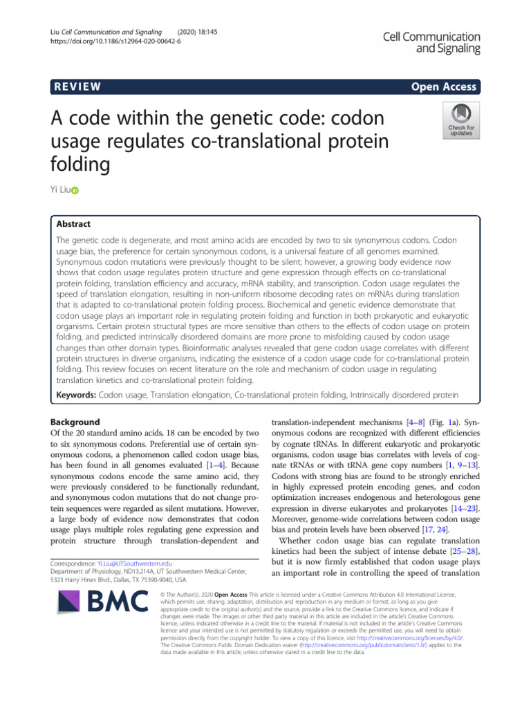 A Code Within The Genetic Code | PDF | Translation (Biology) | Genetic Code