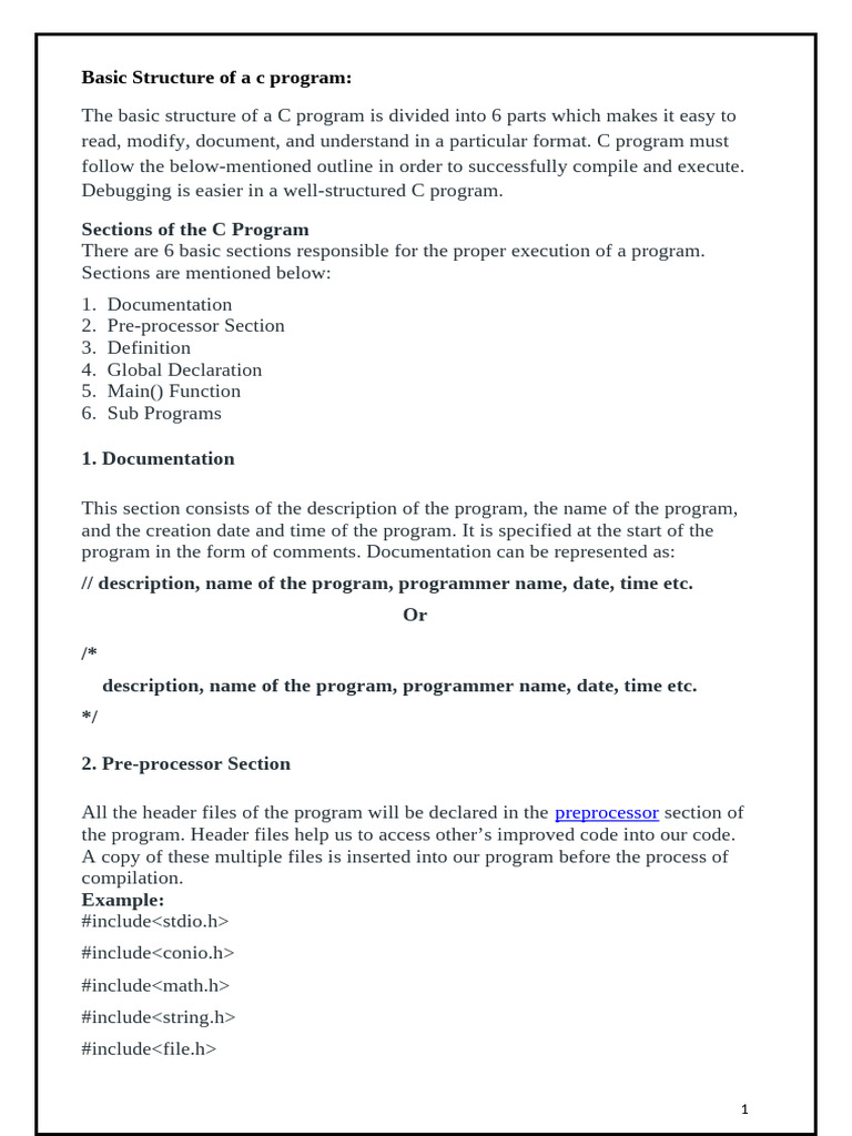 Basic Structure of a c program | PDF | Computer Program | Programming