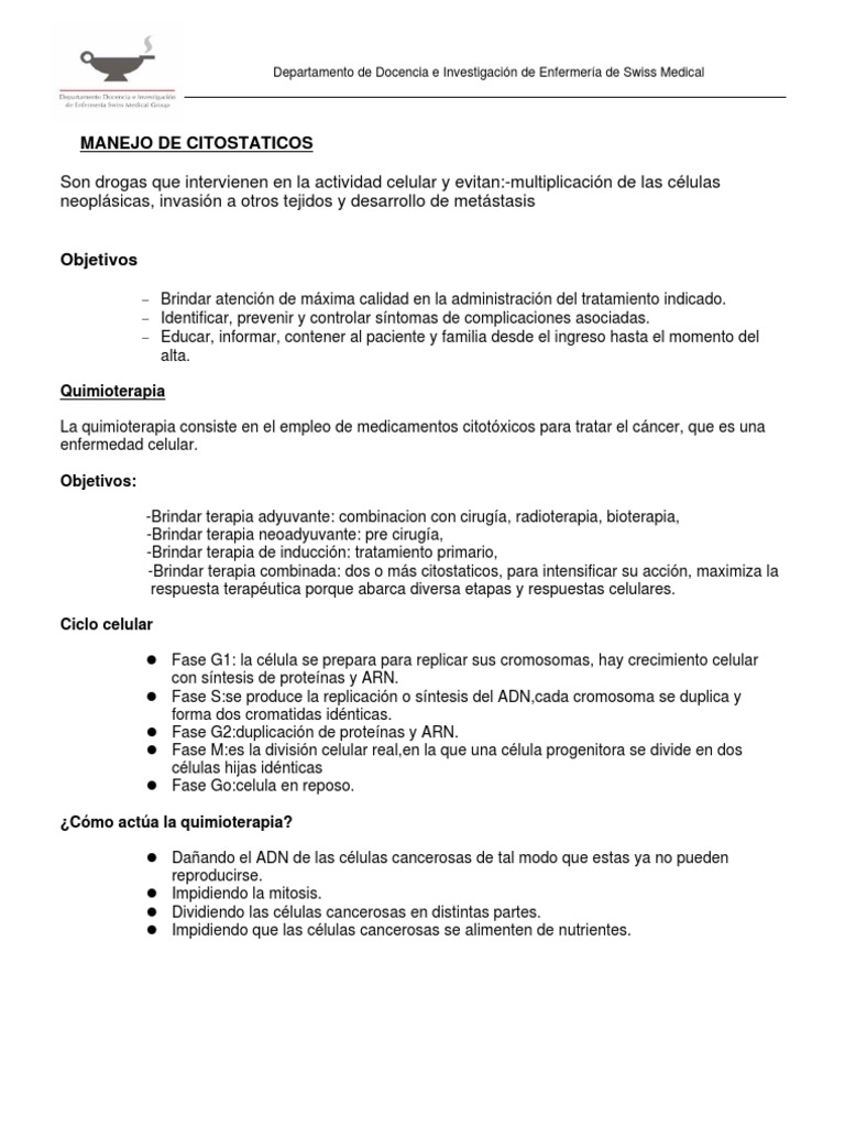 Manejo de Citostaticos | PDF | Quimioterapia | Cáncer