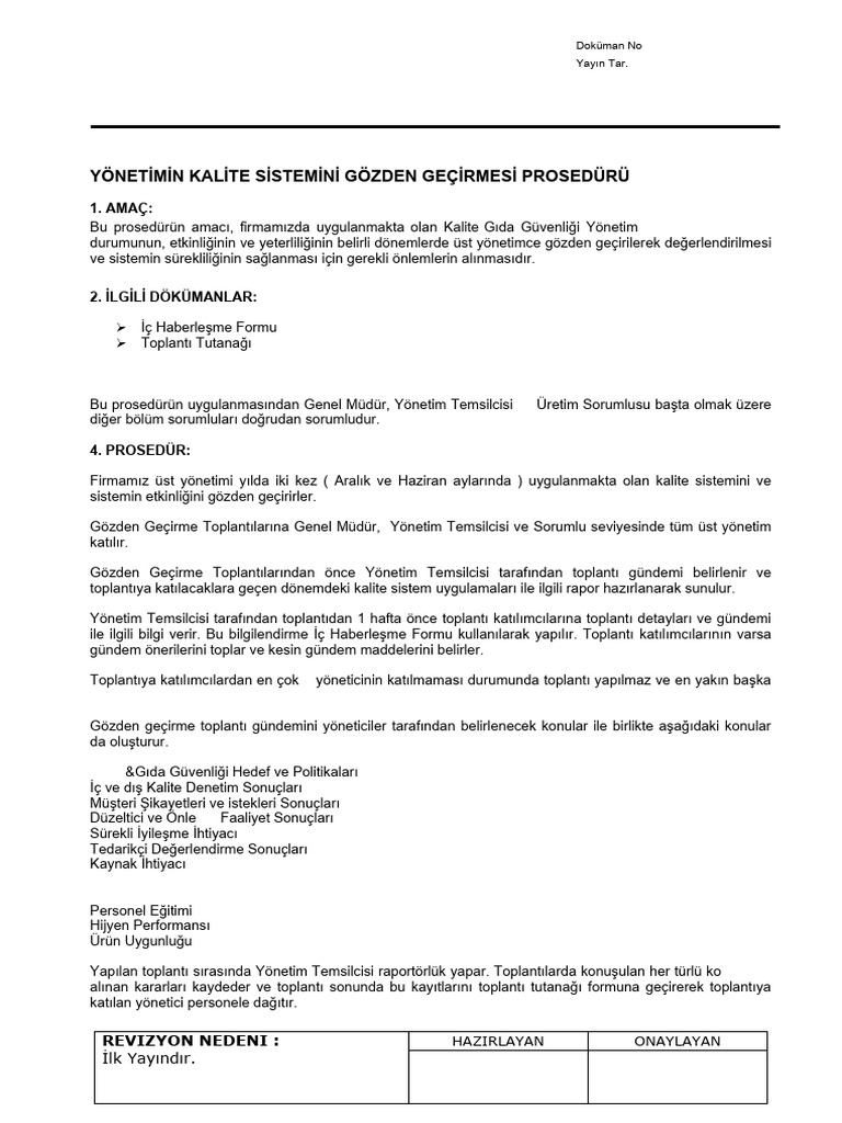 Iso 22000 Yonetim Gozden Gecirme Proseduru | PDF