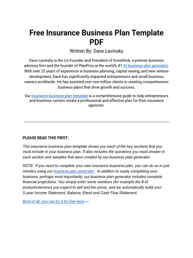 Free Version of Growthinks Insurance Business Plan Template | PDF | Expense | Insurance