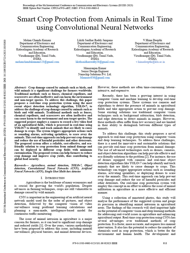 Smart Crop Protection From Animals in Real Time Using Convolutional Neural Networks | PDF | Deep ...