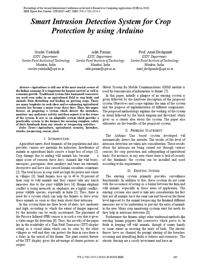 Smart Intrusion Detection System For Crop Protection by Using Arduino | PDF | Sensor | Camera