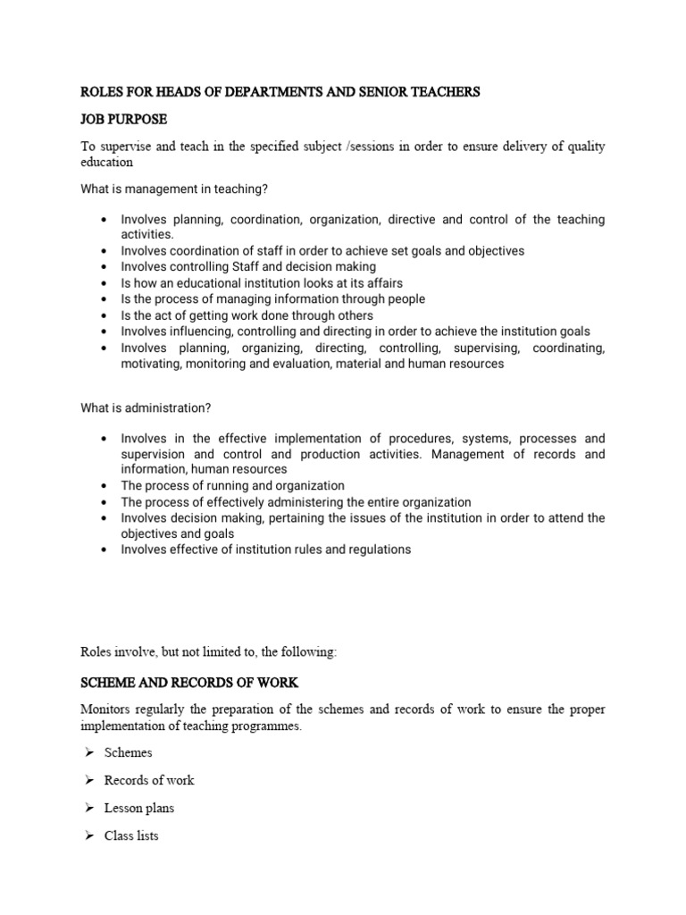 Roles of The Hod and Senior Teachers | PDF