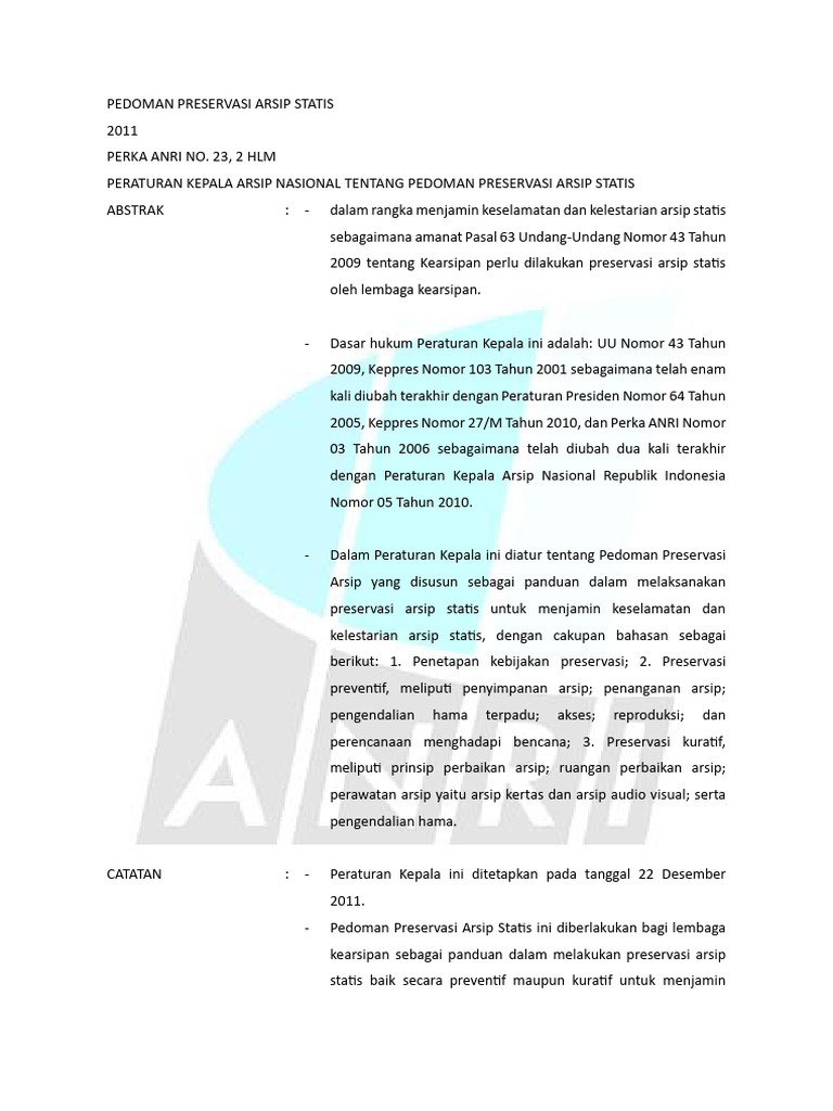 Preservasi Arsip Statis | PDF