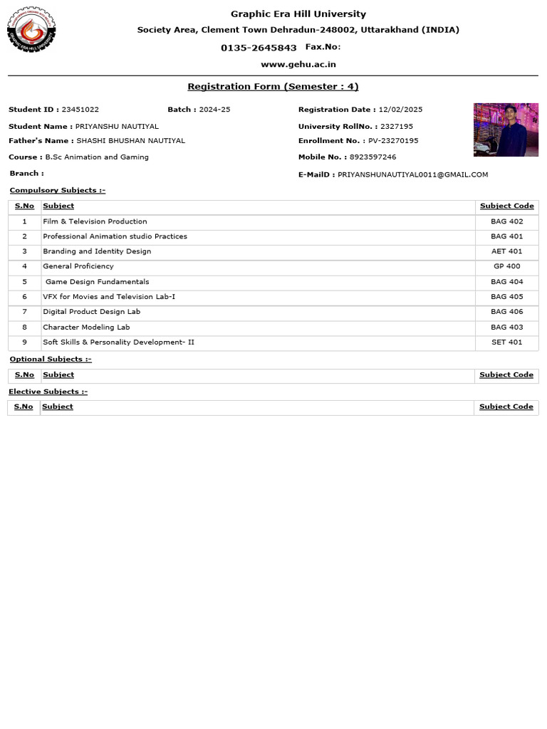 B.Sc Animation & Gaming Registration Form | PDF