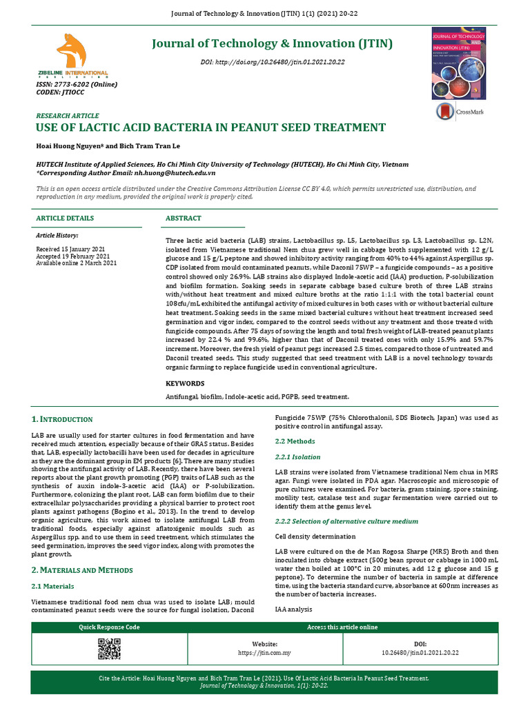 2021 - LAB Seed Treatment HHN Tram Tran JTIN 2021 | PDF | Bacteria ...