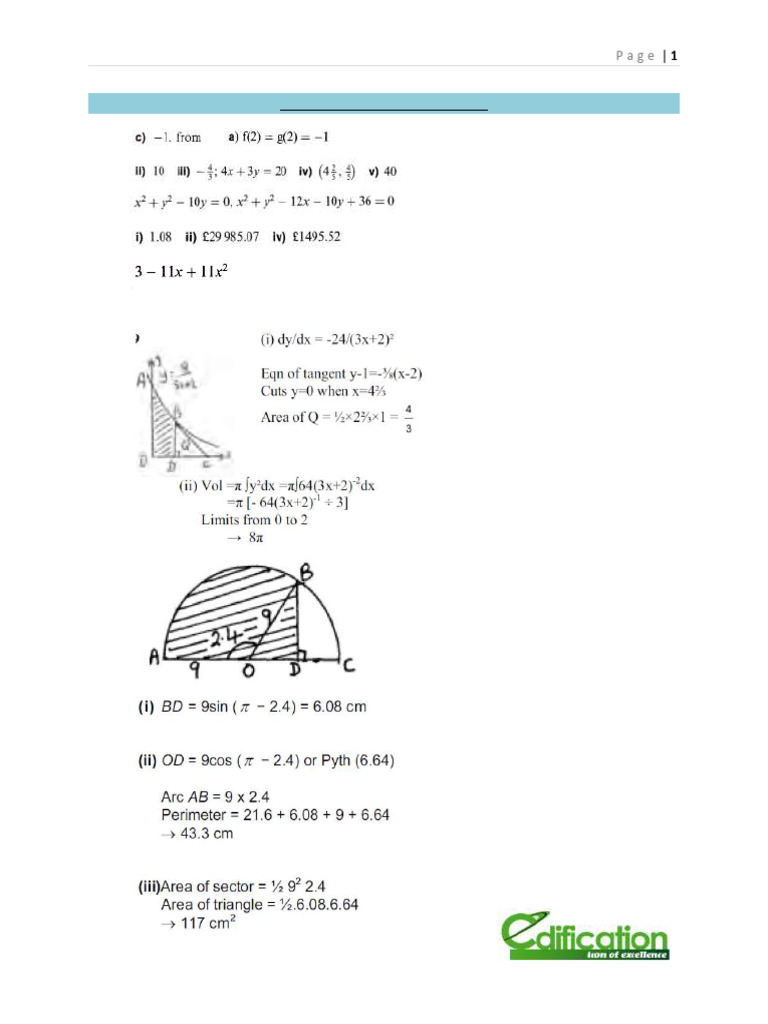 ANSWER-MOCK-3-PURE-MATHEMATICS-PAPER-1 | PDF