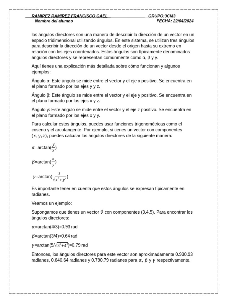 Ángulos Directores de Vectores 3D | PDF | Ángulo | Vector Euclidiano