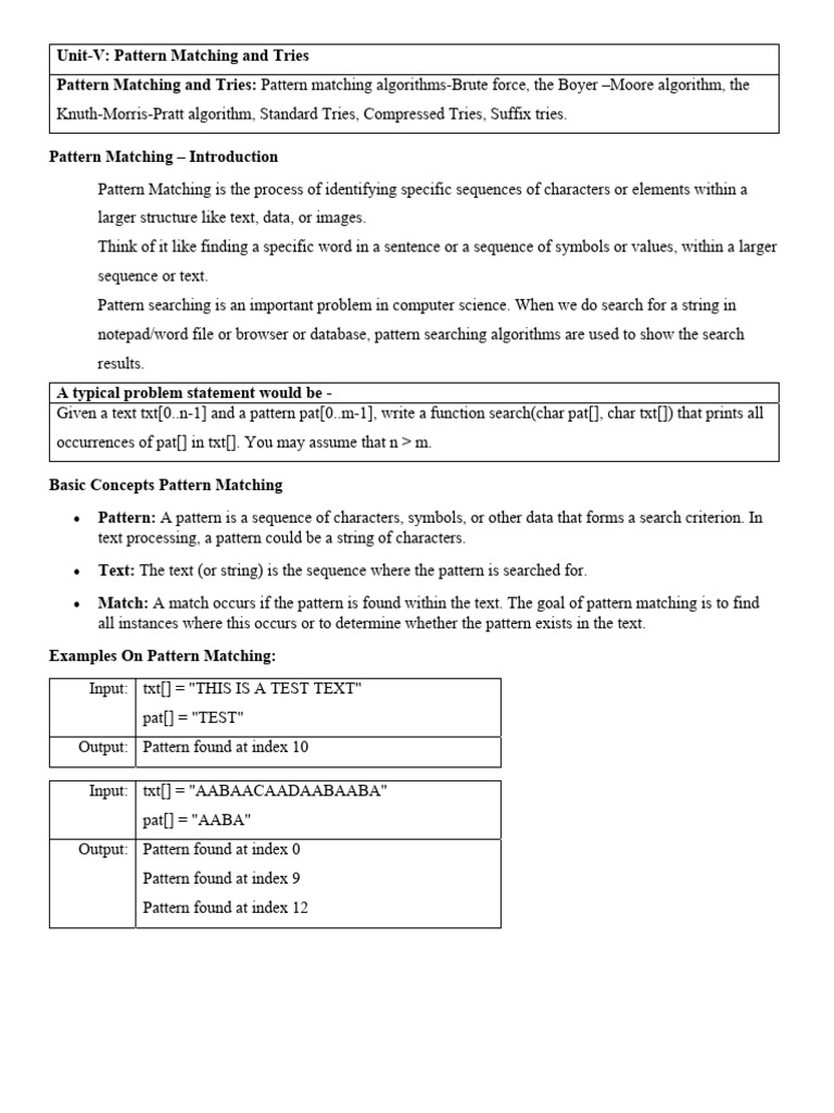 Unit-V DS Pattern Matching and Tries | PDF | Algorithms And Data Structures | Algorithms