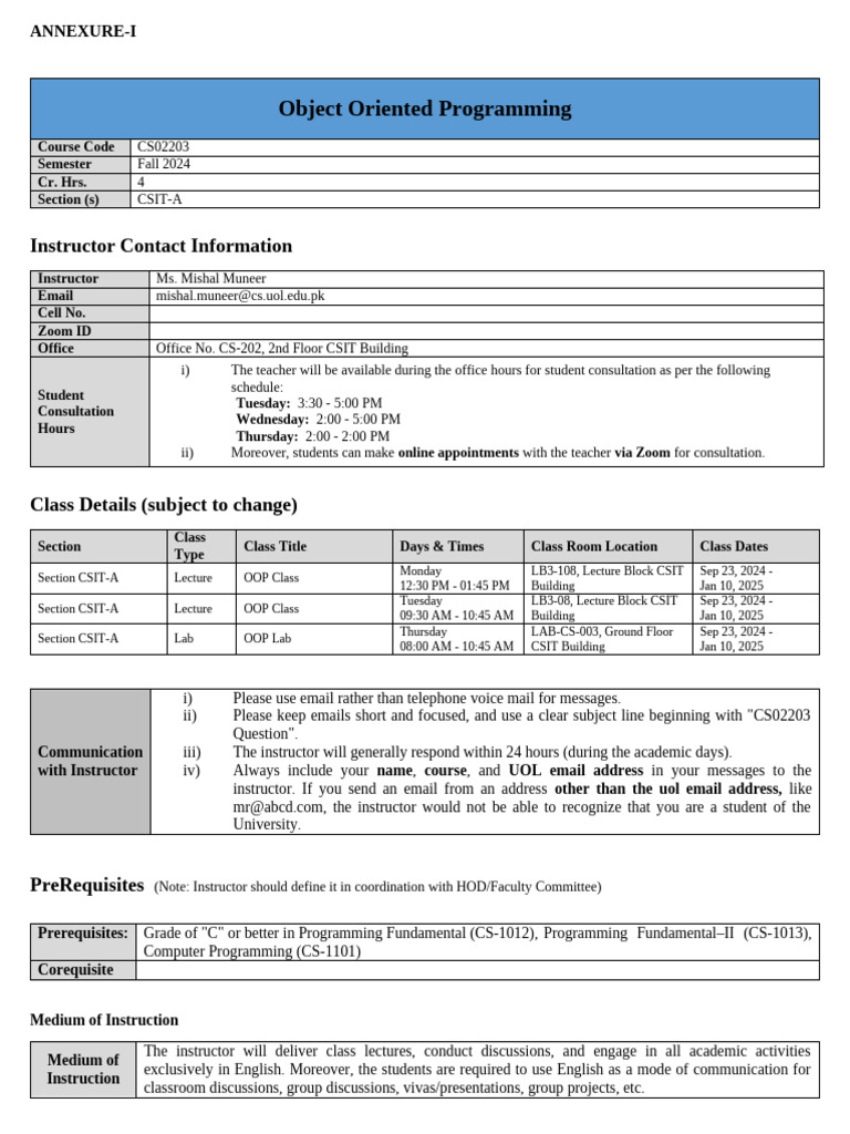 OOP Course Syllabus for CS02203 | PDF | C++ | Inheritance (Object Oriented Programming)