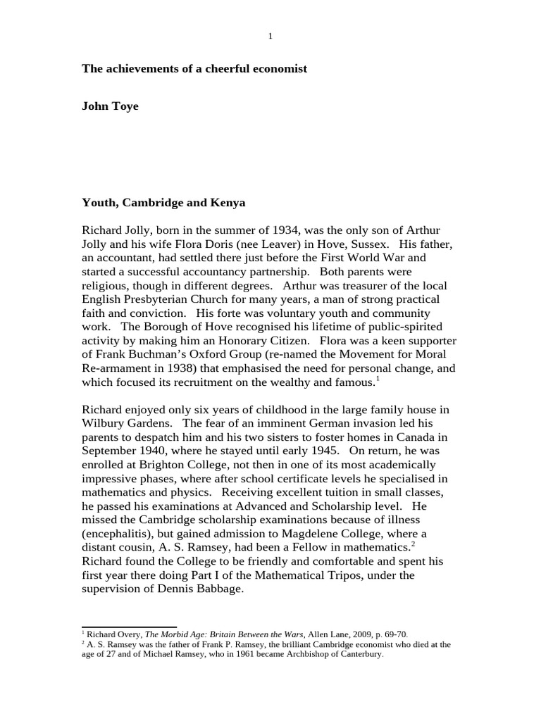 The Achievements of A Cheerful Economist John Toye: The Morbid Age ...