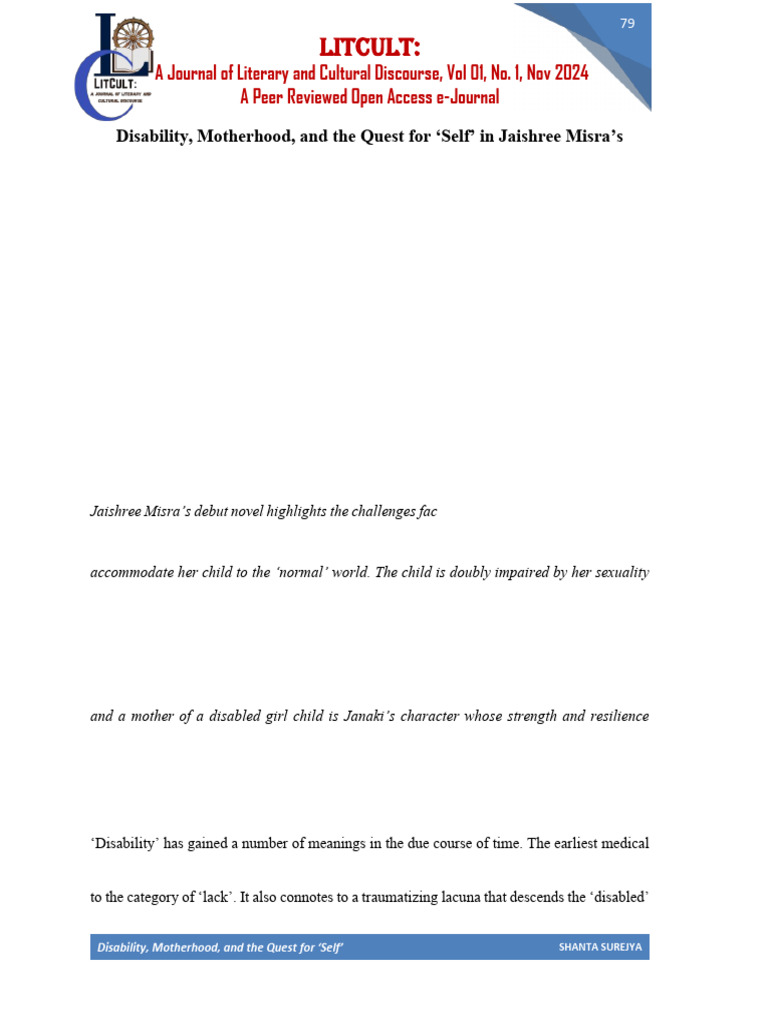 Disability Motherhood and The Quest For Self' in Jaishree Misra's ...