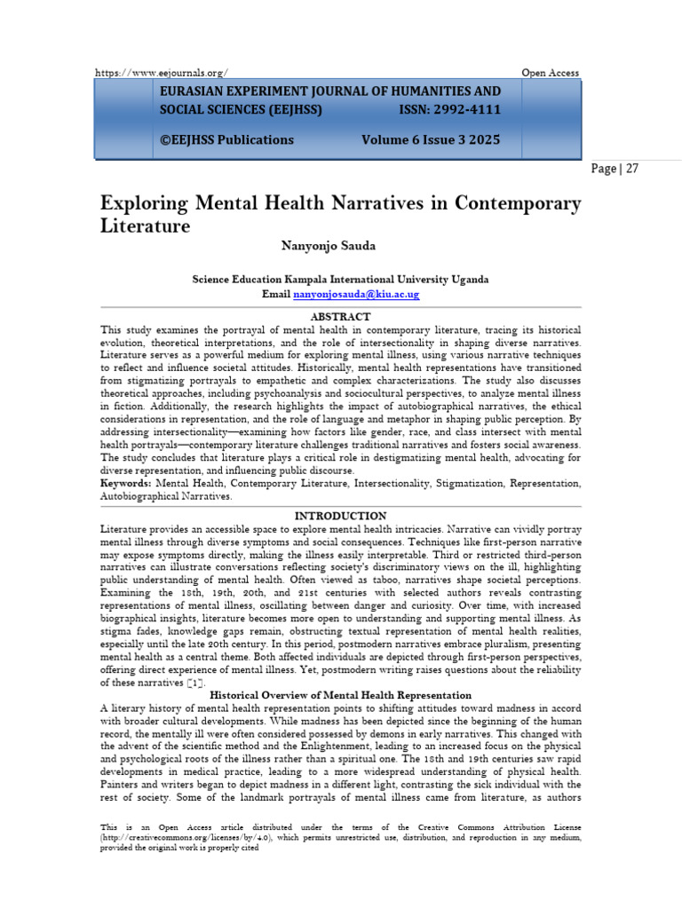 Mental Health in Contemporary Literature | PDF | Narrative | Mental Health