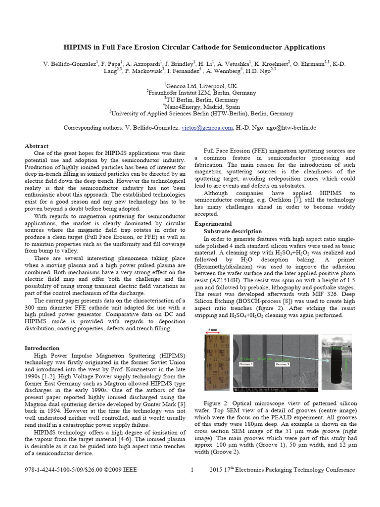 HIPIMS for Semiconductor Coating | PDF | Sputtering | Wafer (Electronics)