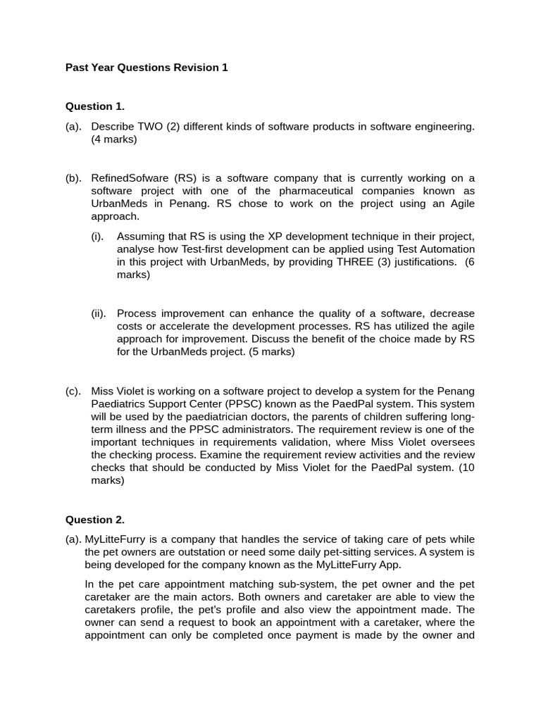 Past Year Questions Revision - Questions | PDF | Software Engineering
