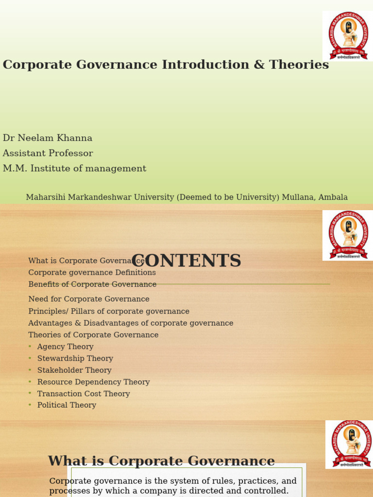 Corporate Governance: Key Concepts & Theories | PDF | Corporate ...