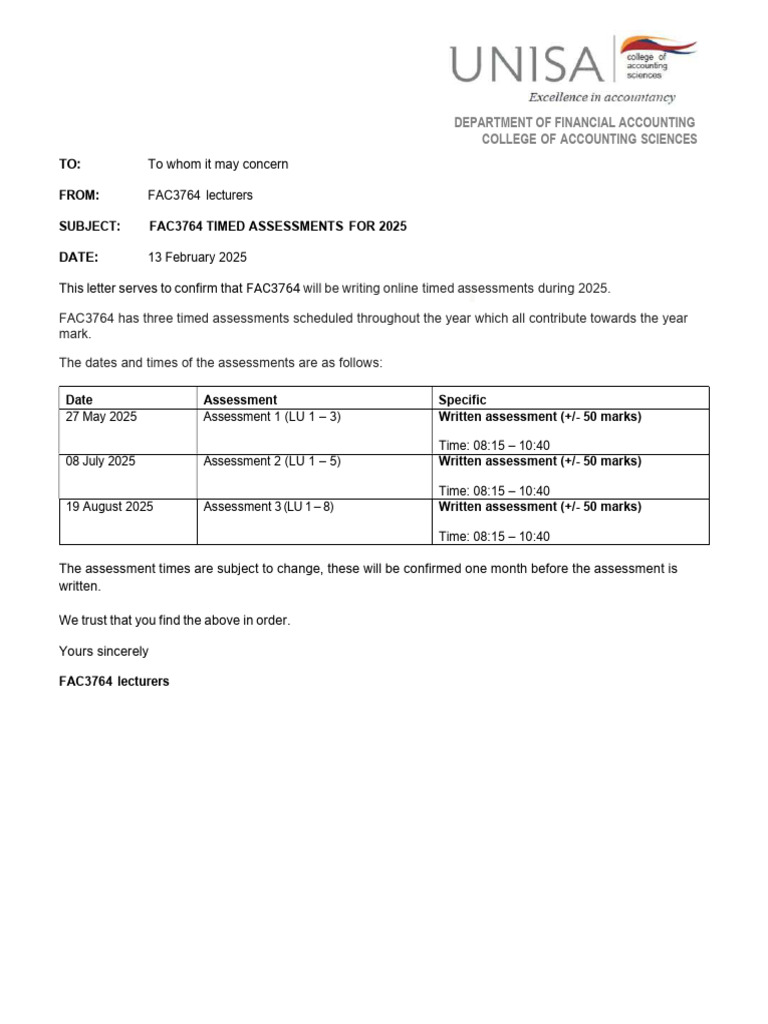 Confirmation of assessment dates | PDF