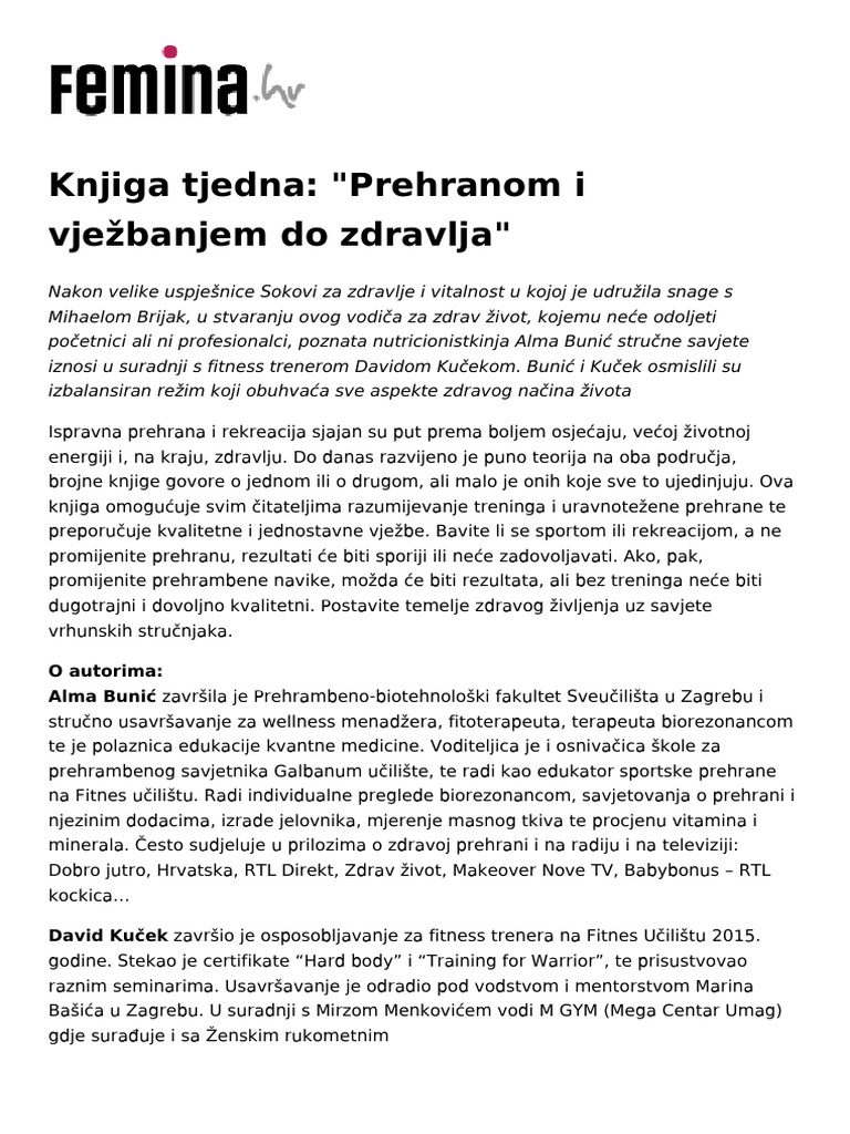 8634 Knjiga Tjedna Prehranom i Vjezbanjem Do Zdravlja | PDF