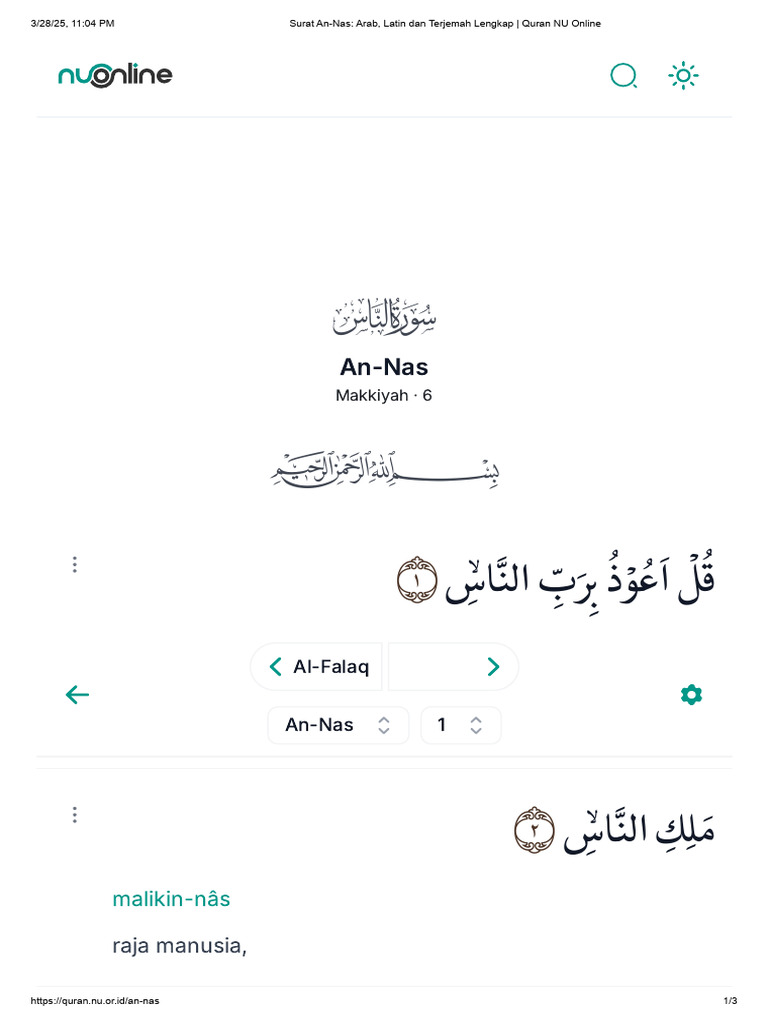 Surat An-Nas_ Arab, Latin dan Terjemah Lengkap _ Quran NU Online | PDF