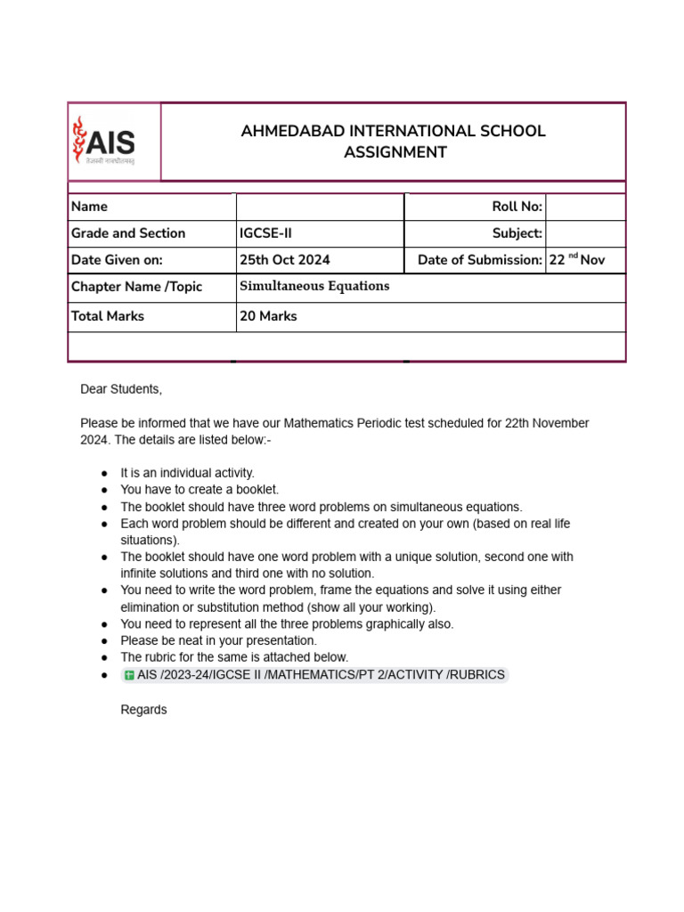 Ais 2024-25 Igcse-Ii PT-2 Math | PDF