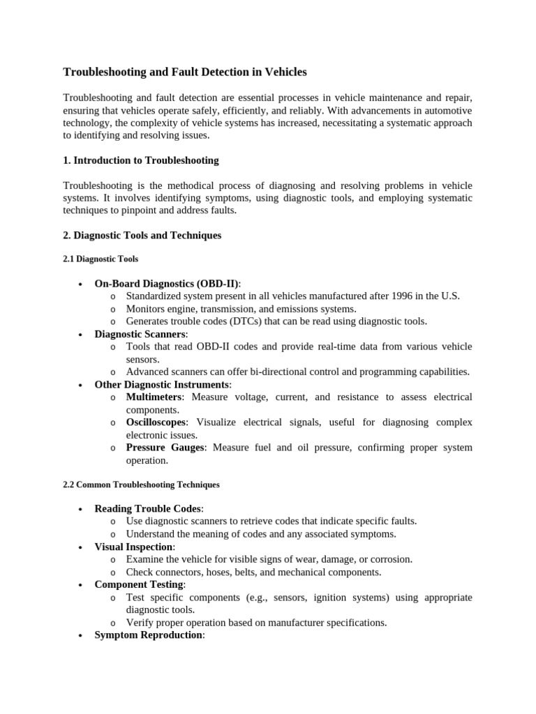 Troubleshooting and Fault Detection in Vehicles | PDF | Troubleshooting | Manufactured Goods